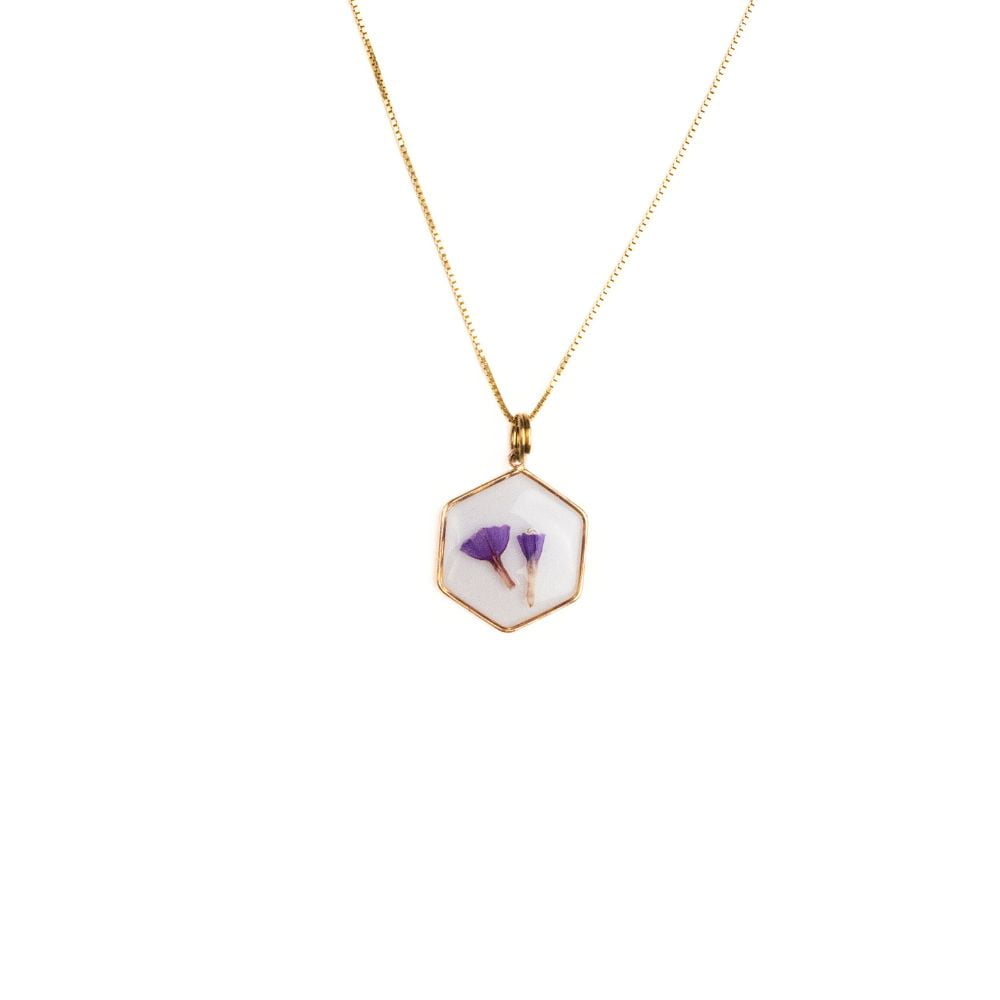 Golden hexagon & Sea Lavender – Necklace – RHYN